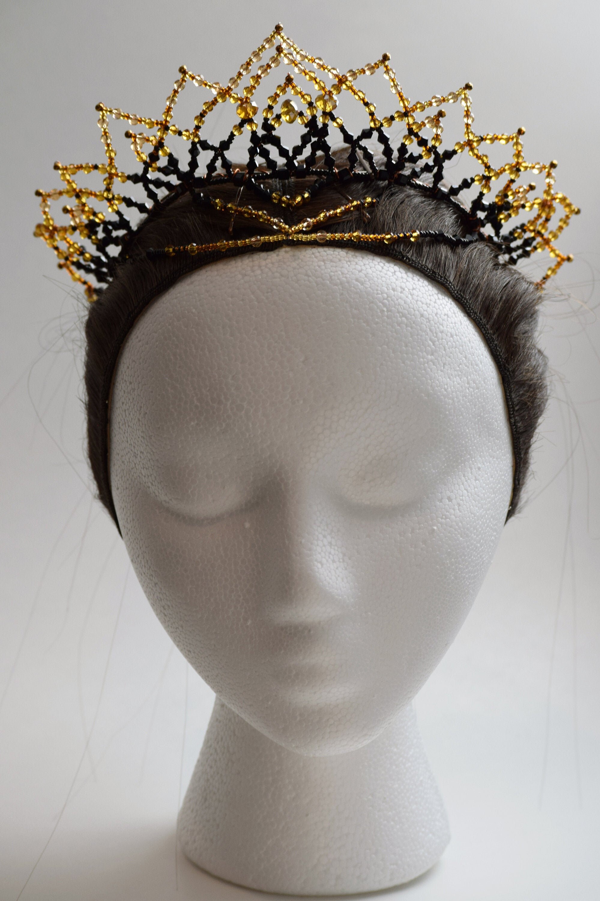 Gold and Black Queen Style Crystal Tiara - Professional Beaded Dance ...