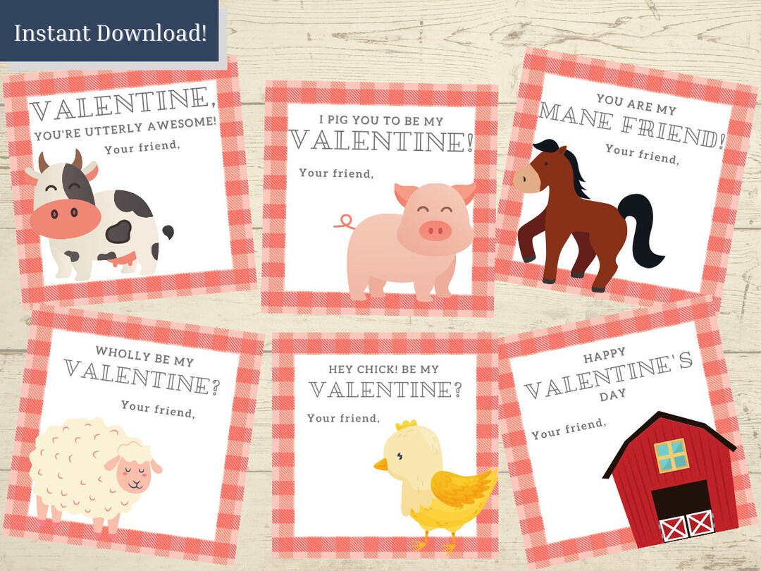 Valentines Day Cards, Printable, Kids, Children, Farm Animal Valentine ...