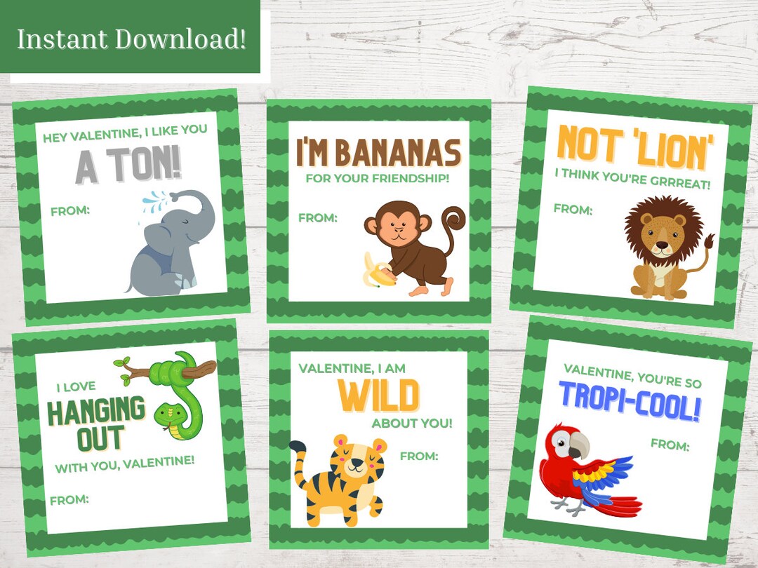 Valentines Day Cards, Printable, Jungle Valentines, Lion, Tiger ...