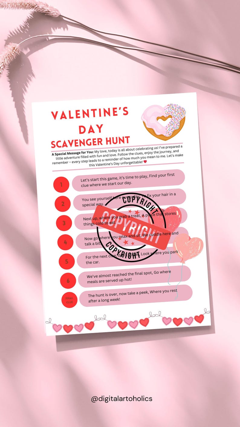 Valentine’s Day Scavenger Hunt – Romantic Printable Game for Couples ...