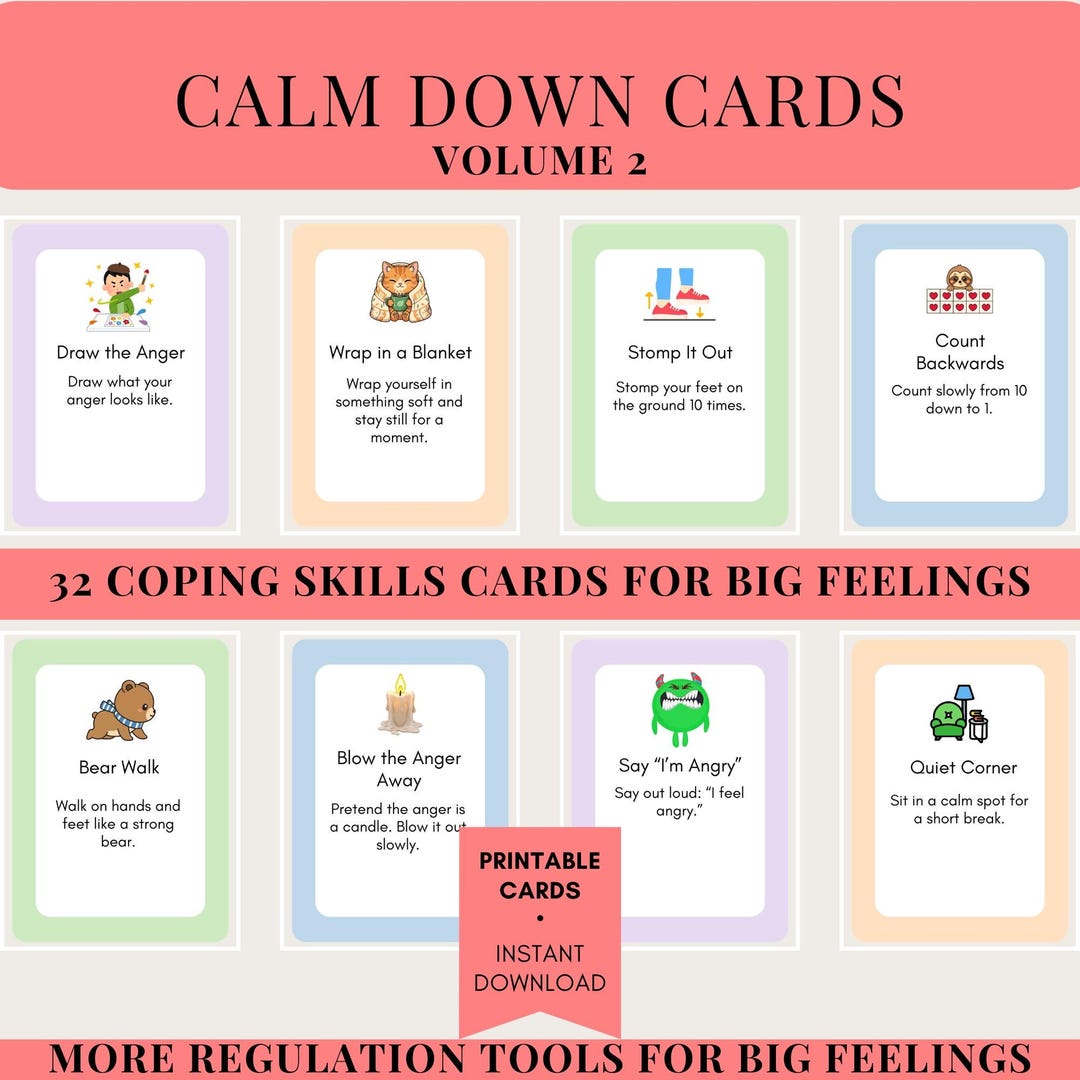 Calm Down Cards Volume 2, 32 Coping Skills for Big Feelings (digital ...