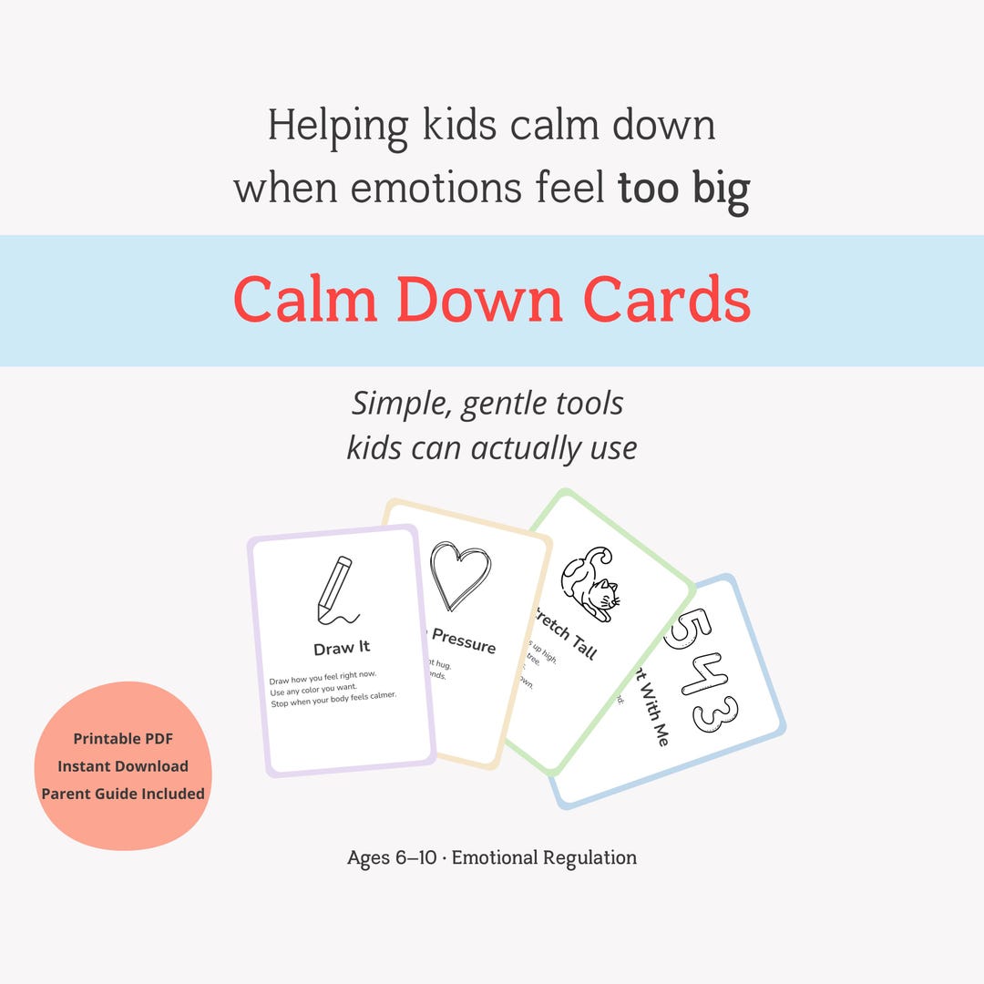 Calm Down Cards for Kids, Emotional Regulation Printable, Coping Skills ...