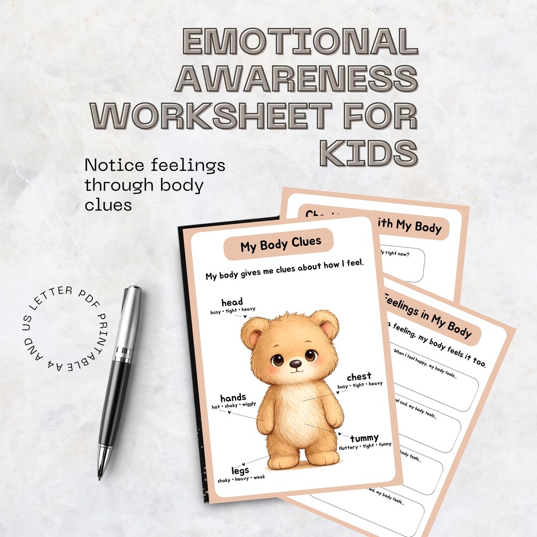 Emotional Awareness Worksheet for Kids, Feelings Worksheet, Body Clues ...