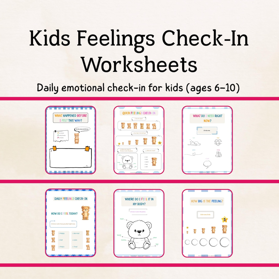 Feelings Check-in Printable for Kids, Emotional Awareness, Self ...