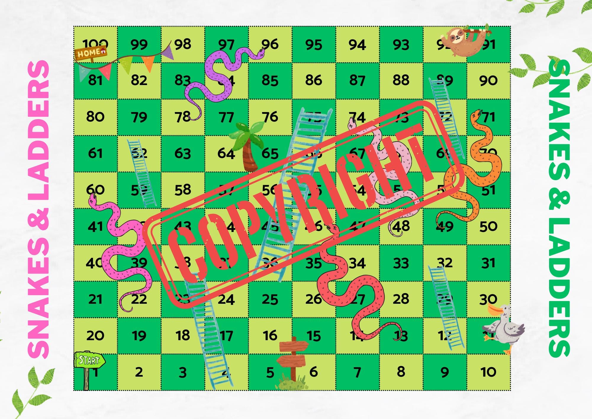 Printable Snakes and Ladders Game, Family Board Game, Educational Game ...