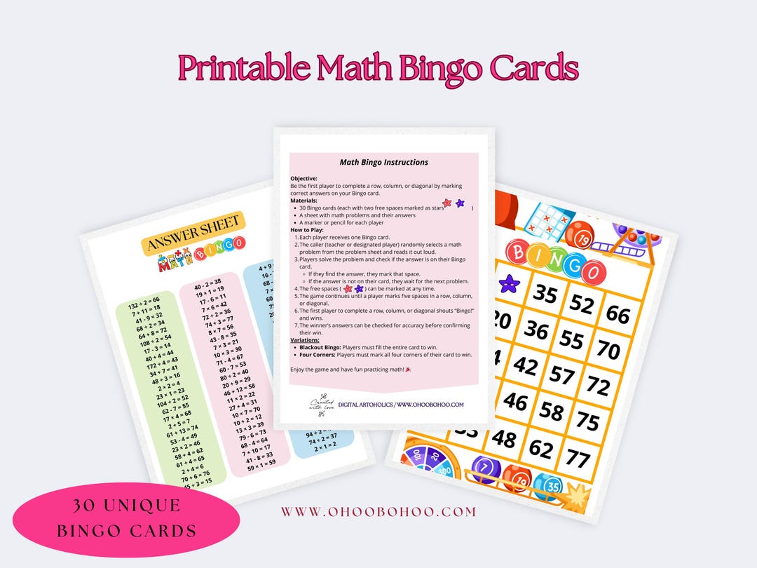 Printable Math Bingo Game – Fun Educational Activity for Kids ...