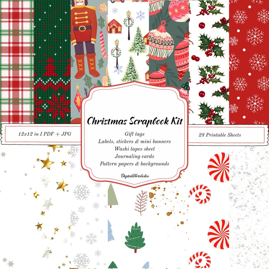 Christmas Scrapbook Kit, Digital Paper Bundle, Holiday, Festive, Jolly ...