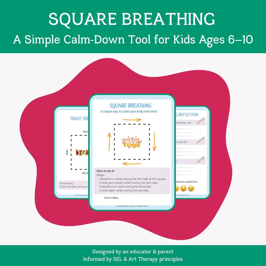 Square Breathing Printable for Kids, Calm Down Corner, SEL Anxiety ...