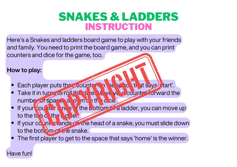 Printable Snakes and Ladders Game, Family Board Game, Educational Game ...