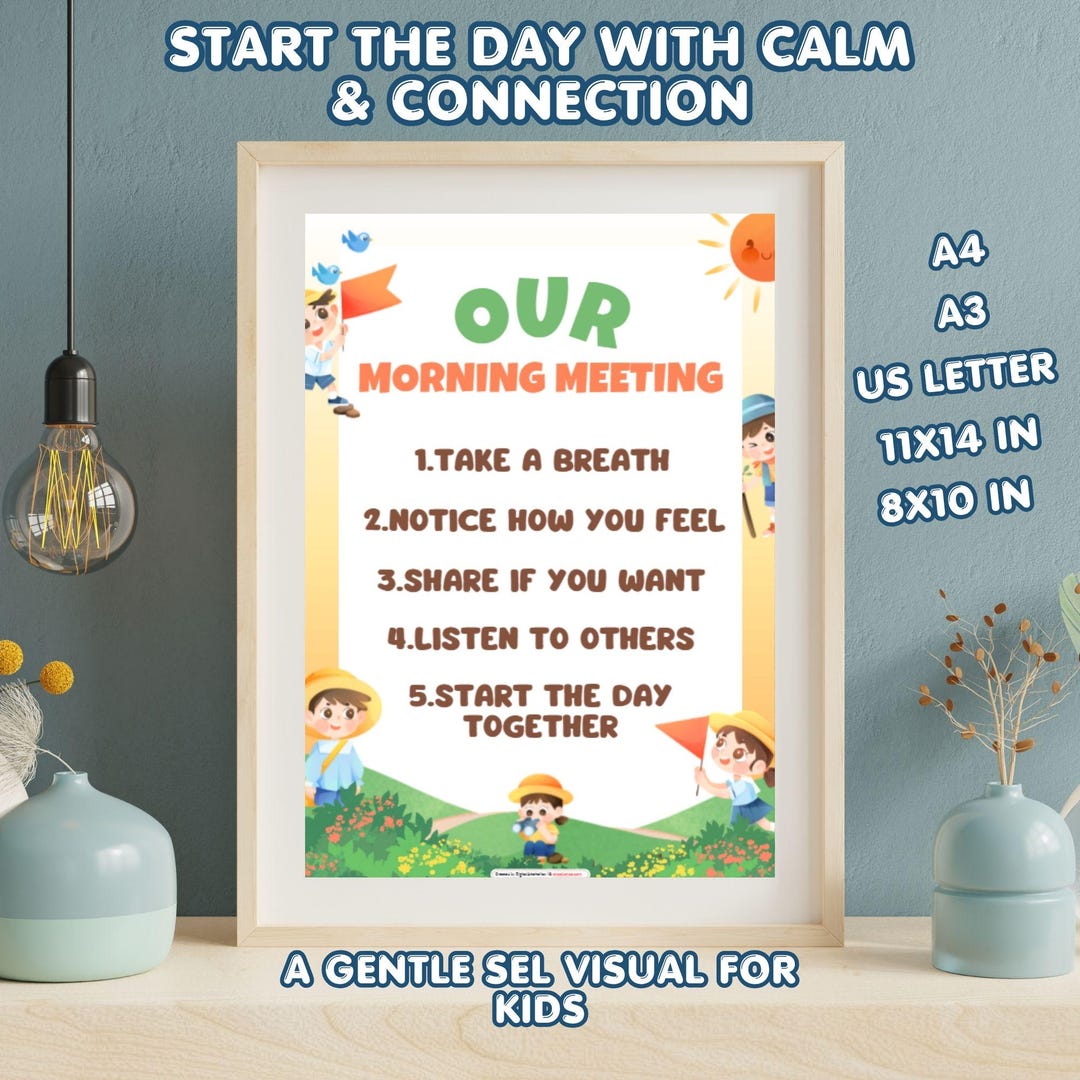 Morning Meeting Poster for Kids | SEL Routine Chart & Feelings Check-in ...