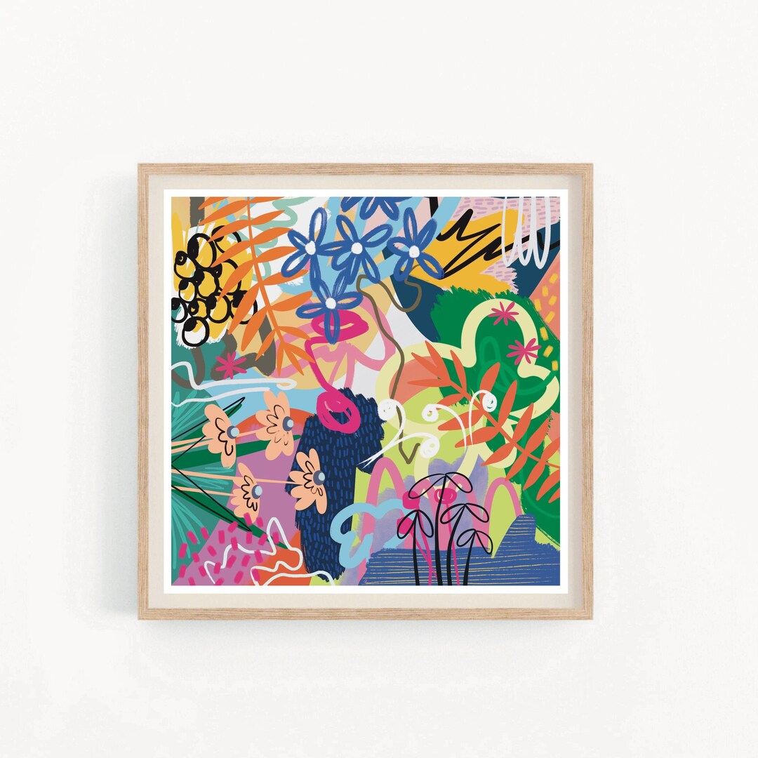 Abstract Floral Art, Colorful Funky Wall Art, Whimsical Floral Art ...