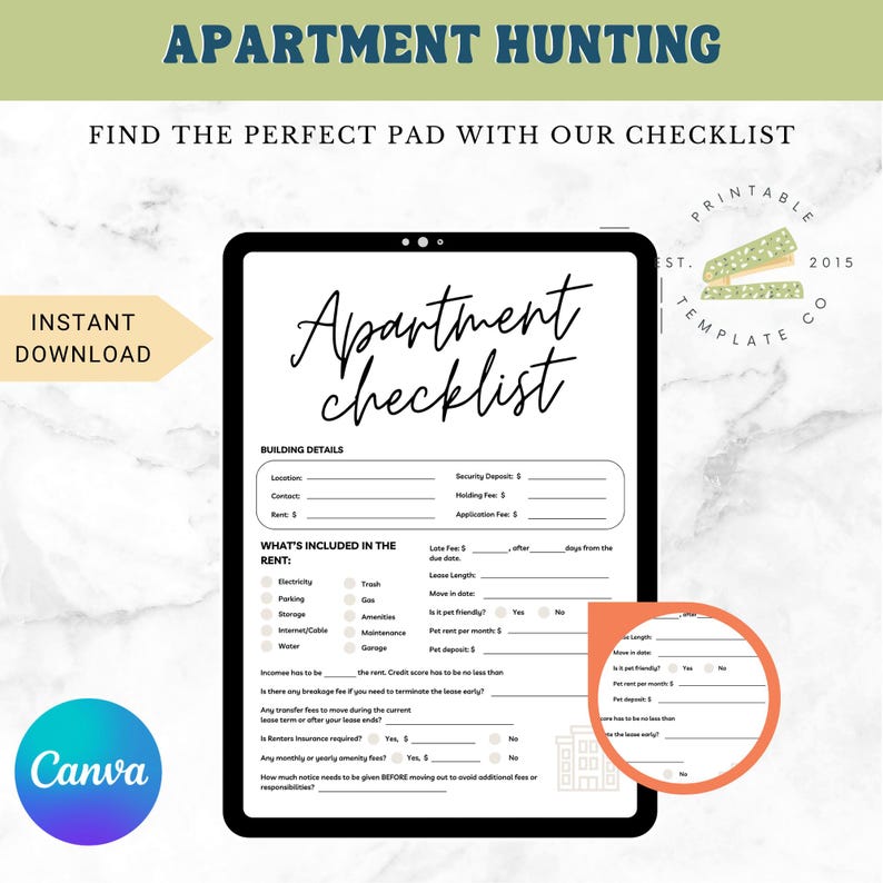 Apartment Hunting Checklist – Printable & Editable Template - Etsy