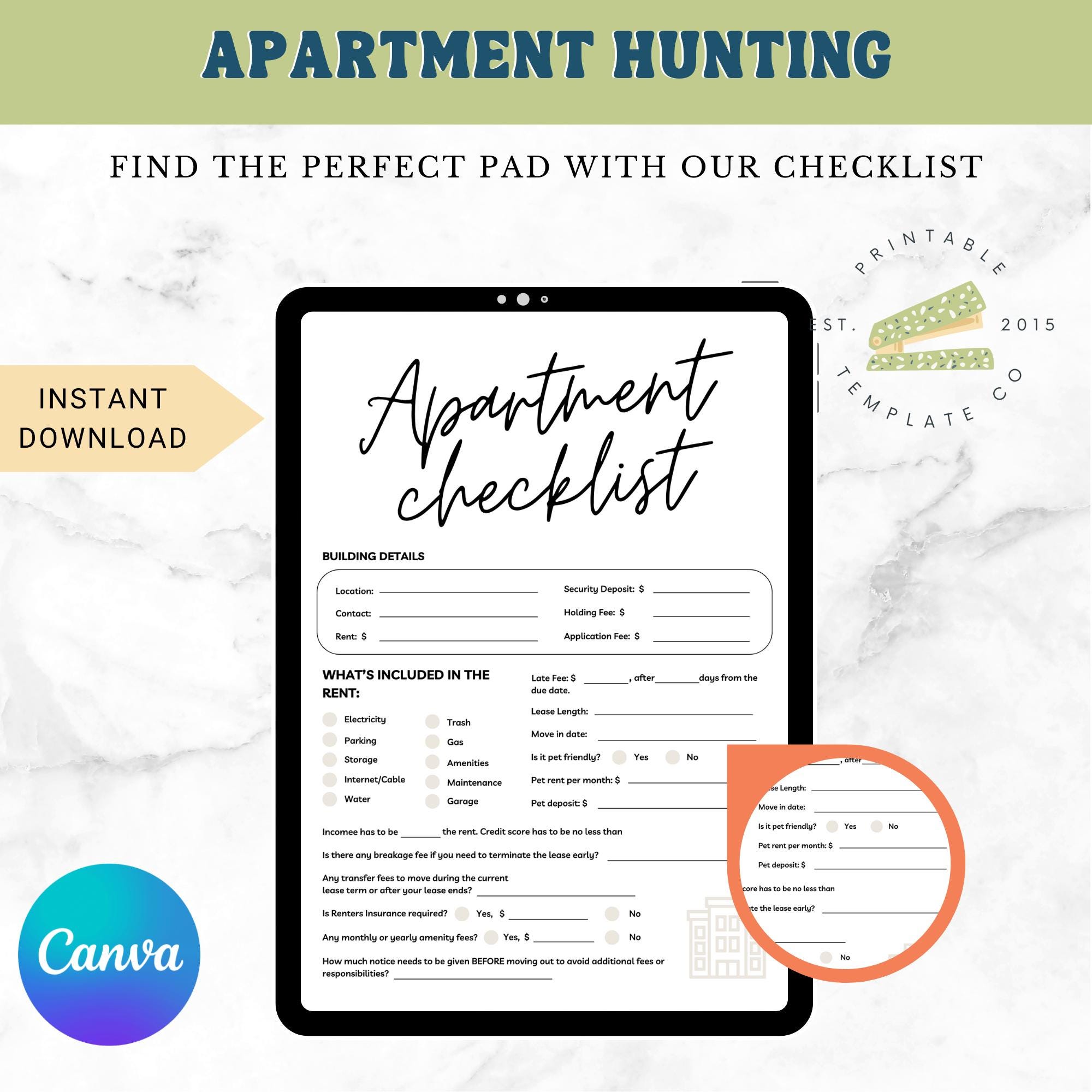 Apartment Hunting Checklist – Printable & Editable Template - Etsy