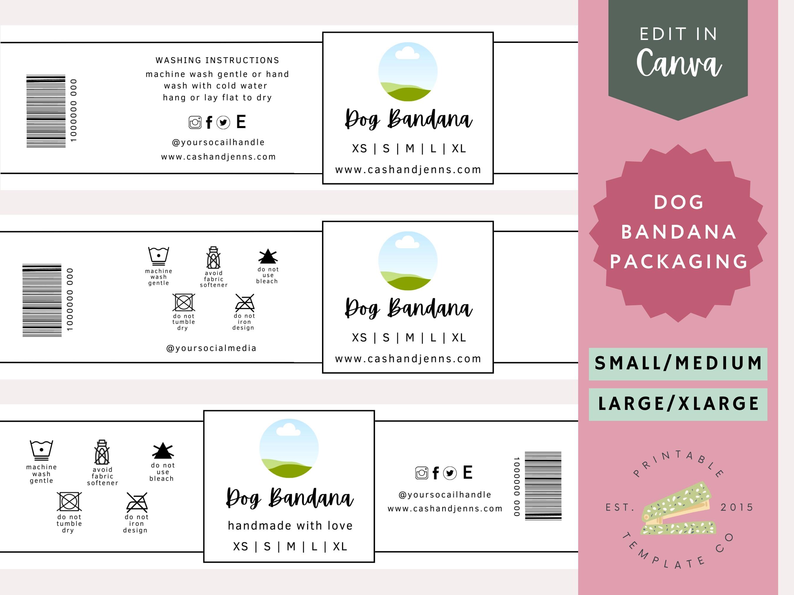 Editable Dog Bandana Labels | Dog Bandana Packaging Labels | Printable ...