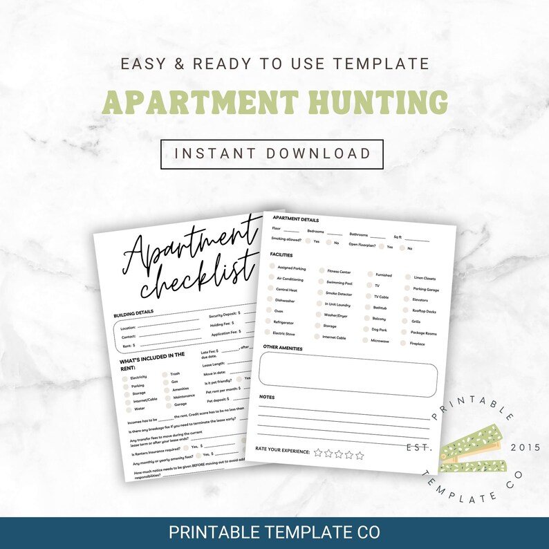 Apartment Hunting Checklist – Printable & Editable Template - Etsy