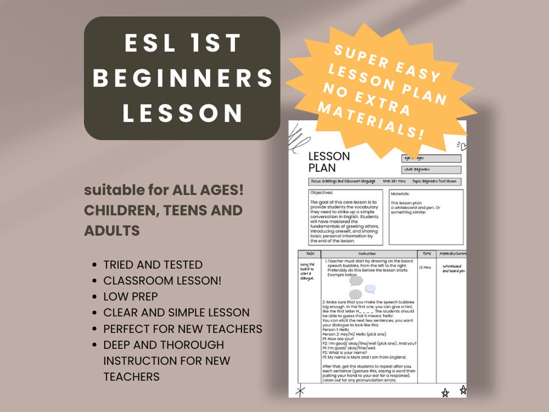 Easy ESL Beginners Lesson: First Classroom Lesson | ESL Classroom ...
