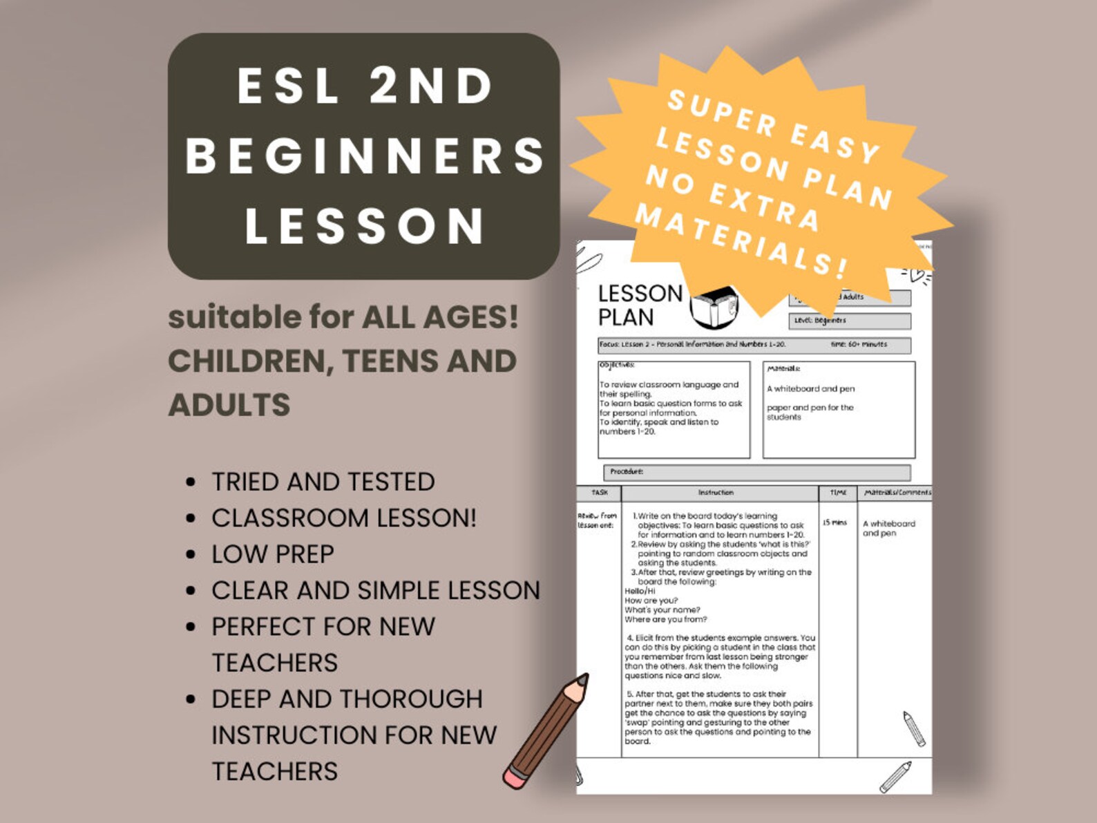 Easy ESL Beginners Lesson: Second Classroom Lesson | ESL Classroom ...