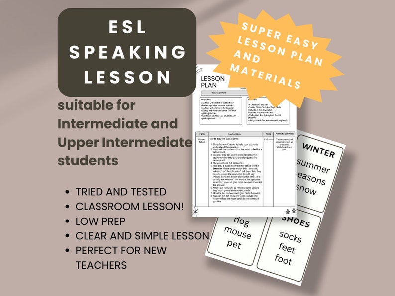 ESL Speaking Lesson | Random Topics, Taboo Cards (PDF Printable) - Etsy