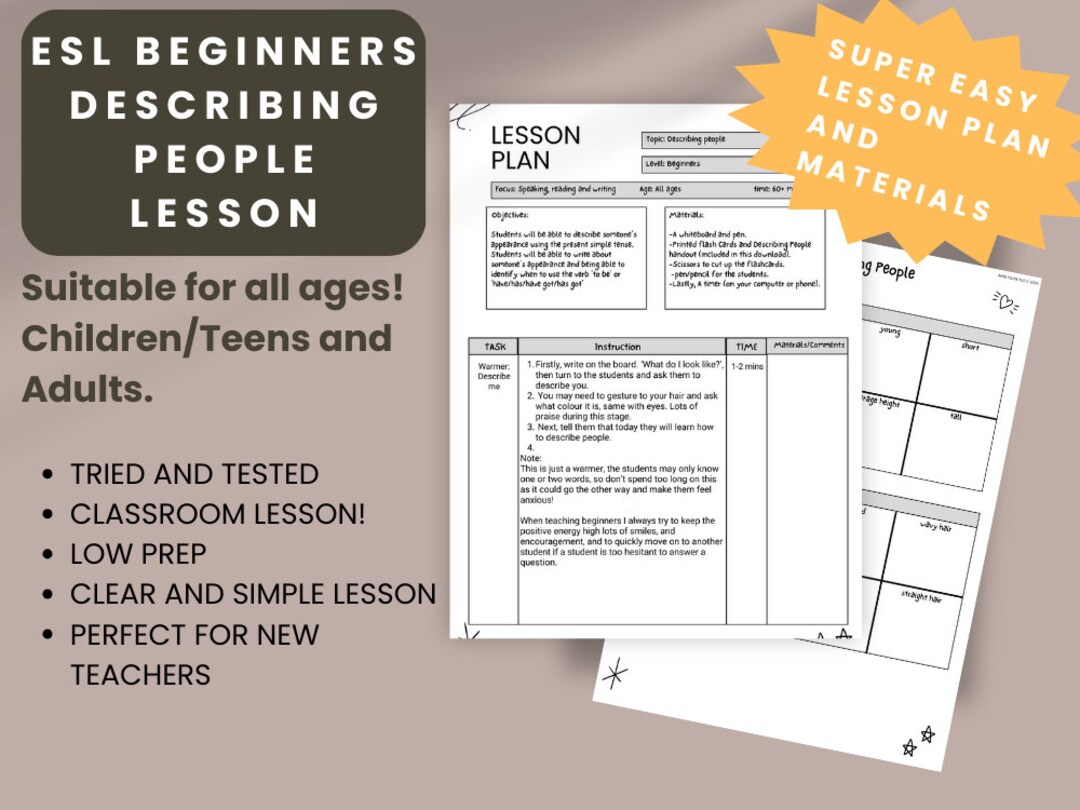 ESL Beginners Lesson: Describing People Easy ESL Classroom Lesson ...