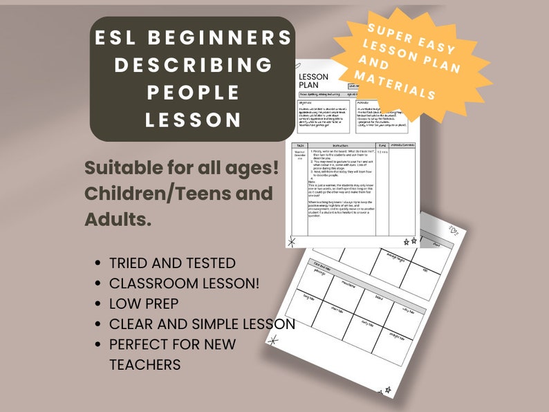 ESL Beginners Lesson: Describing People | Easy ESL Classroom Lesson ...