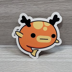 Waving Deerfish Cute Sticker - Waterproof Laminated Kawaii Glossy ...
