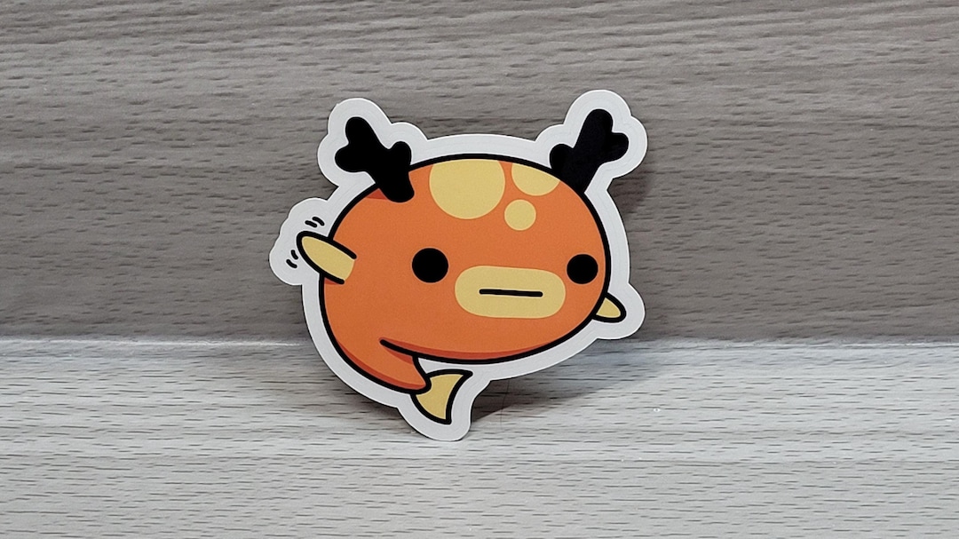 Waving Deerfish Cute Sticker - Waterproof Laminated Kawaii Glossy ...