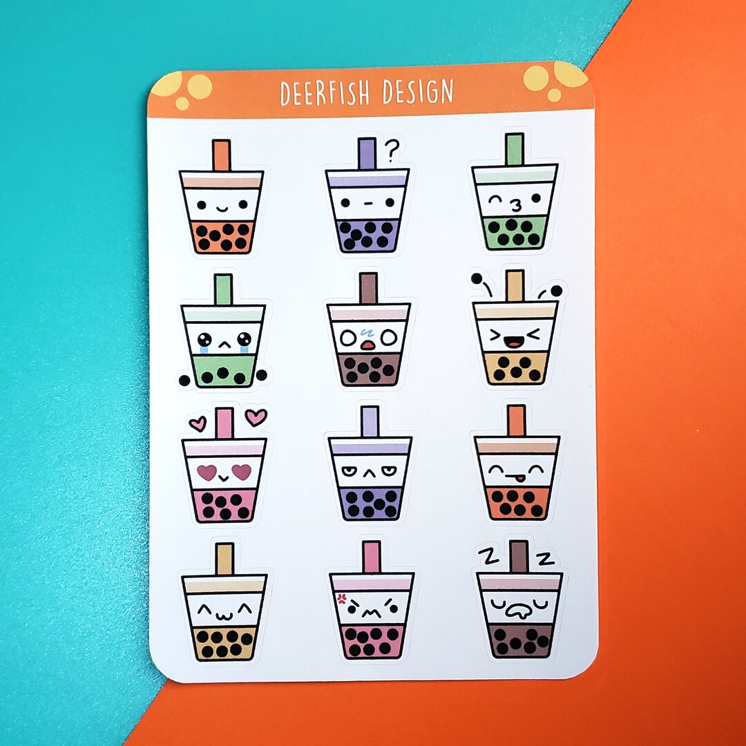 Boba Moods Cute Cute Sticker Sheet Kawaii Planner Bujo - Etsy