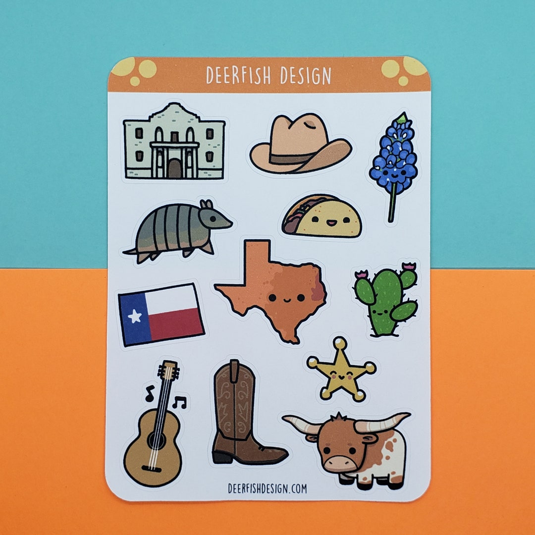 Texas Cute Sticker Sheet - Kawaii Planner, Bujo, Paper, Journal ...