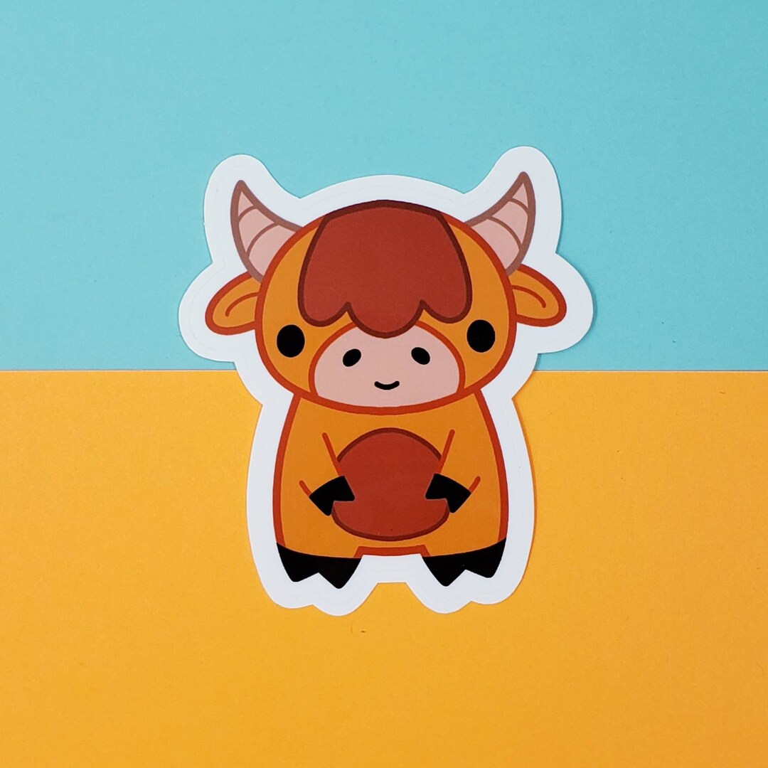 Brown Cow Ox Sticker Cute Sticker Waterproof Laminated Kawaii Glossy ...
