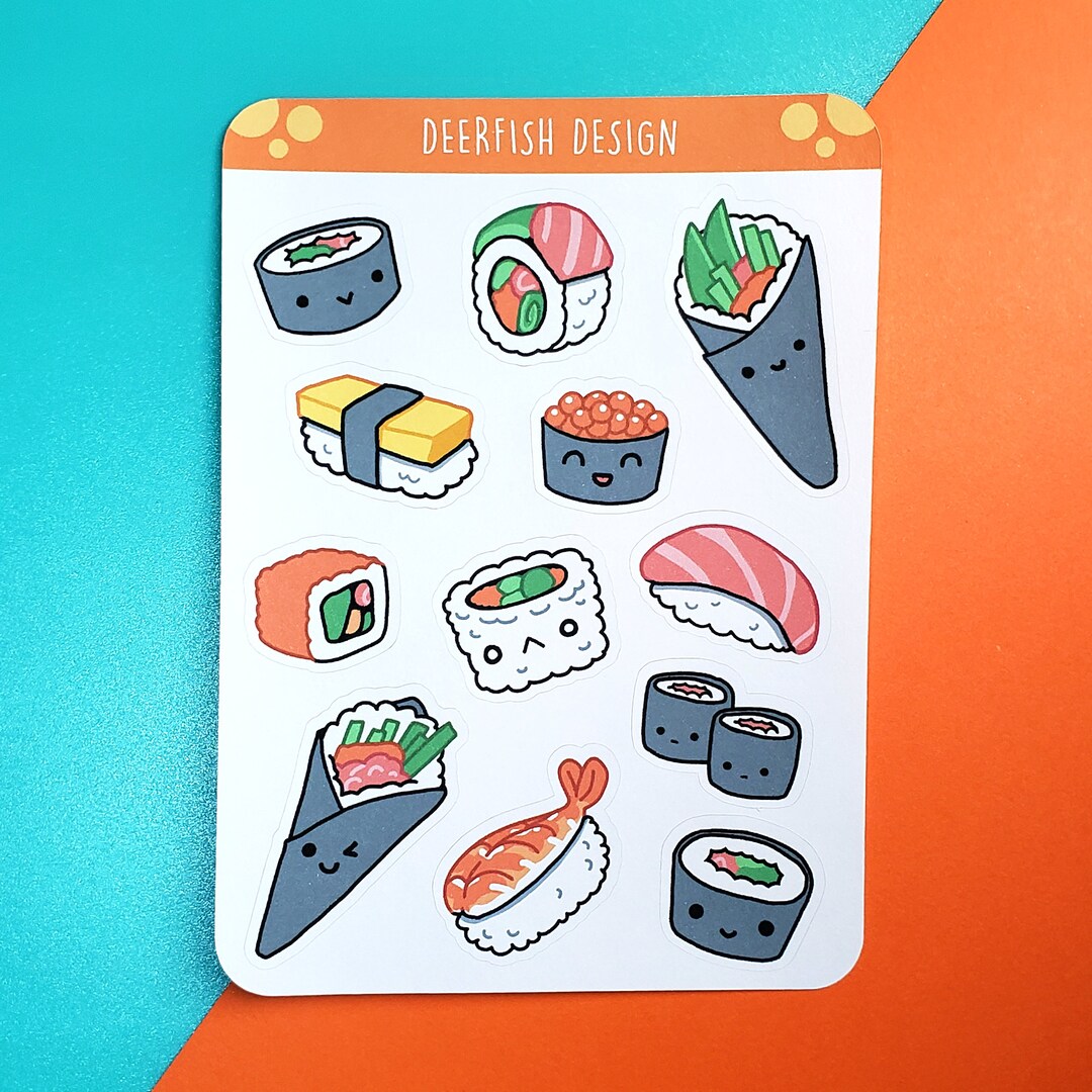Sushi Cute Sticker Sheet - Kawaii Planner, Bujo, Paper, Journal ...