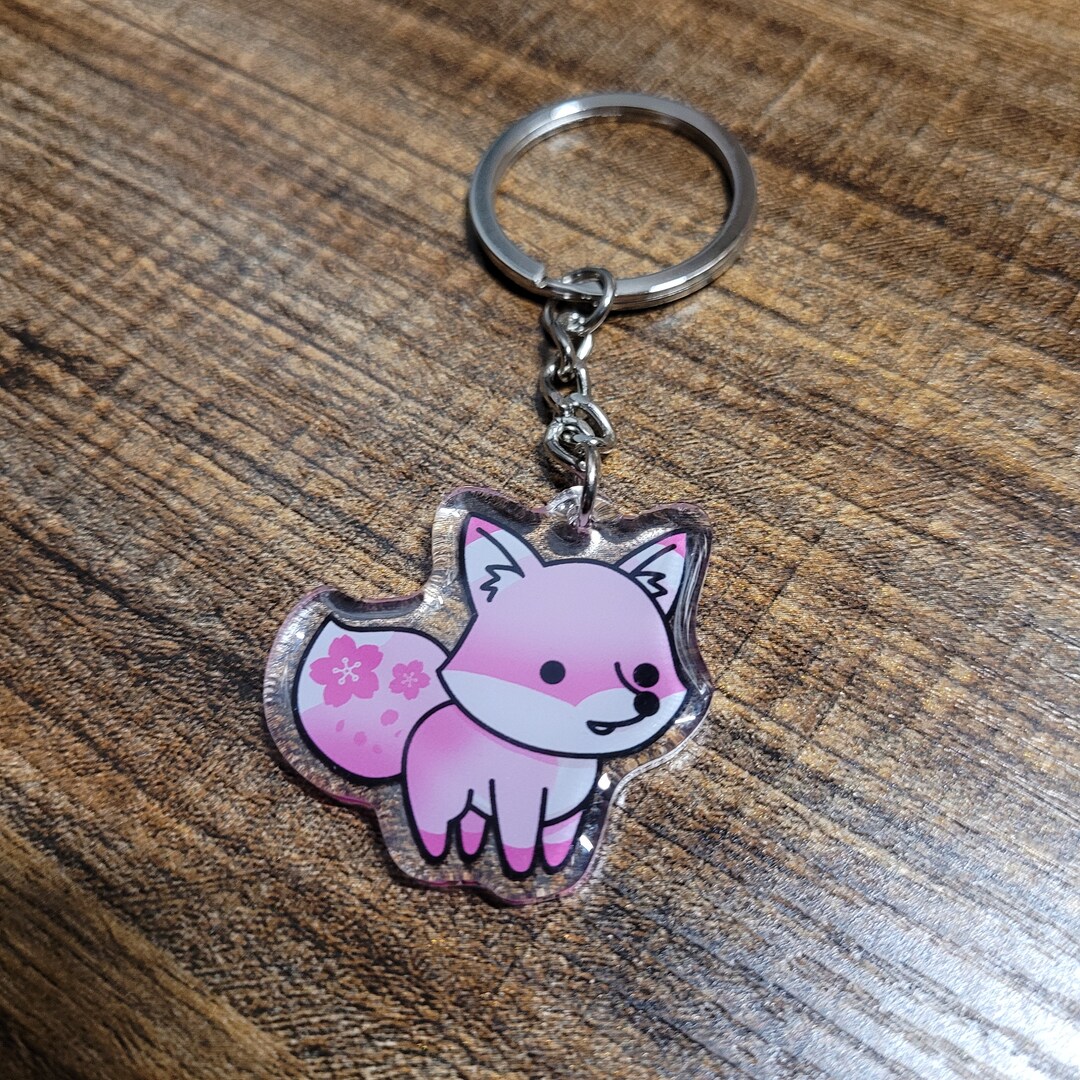 Sakura Fox Acrylic Keychain - Double Sided Epoxy Domed Kawaii Charm ...