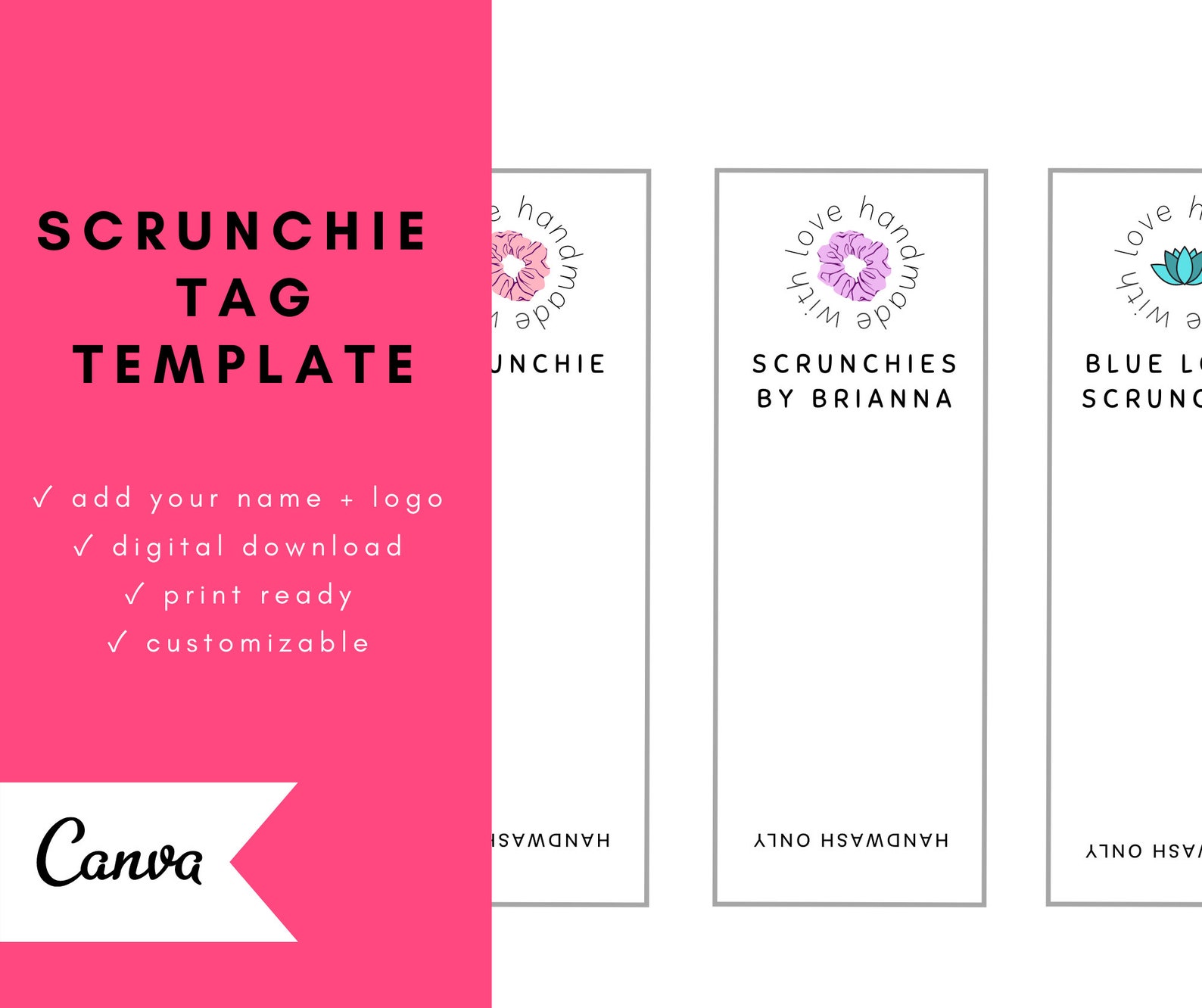 Printable Scrunchie Hang Tags Customizable Editable Canva Template - Etsy