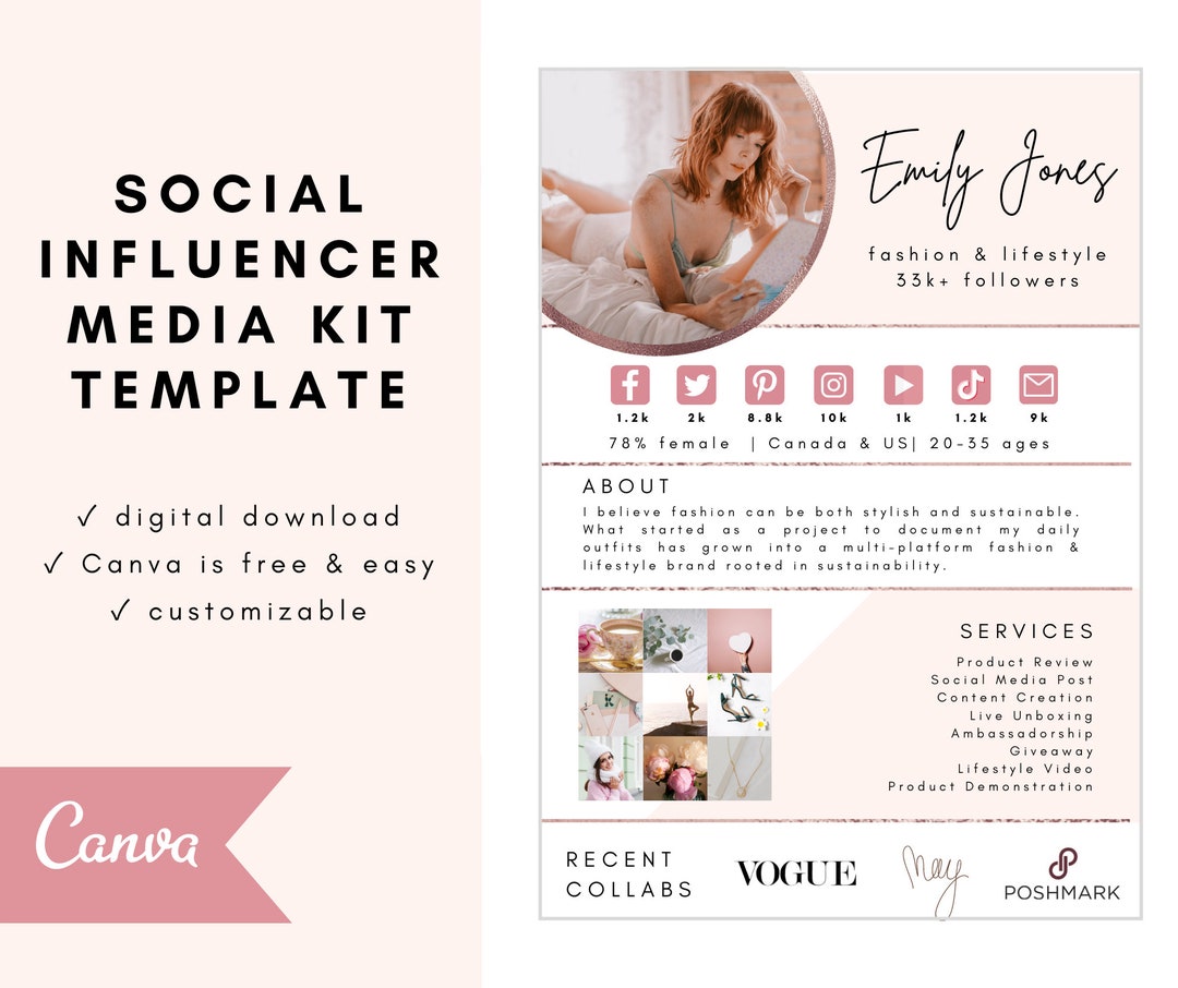 Rose Gold Chic Influencer Media Kit | Social Blogger Instagram Facebook ...
