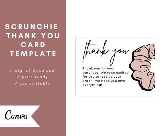 Printable Scrunchie Thank You Card Template Handmade Small - Etsy