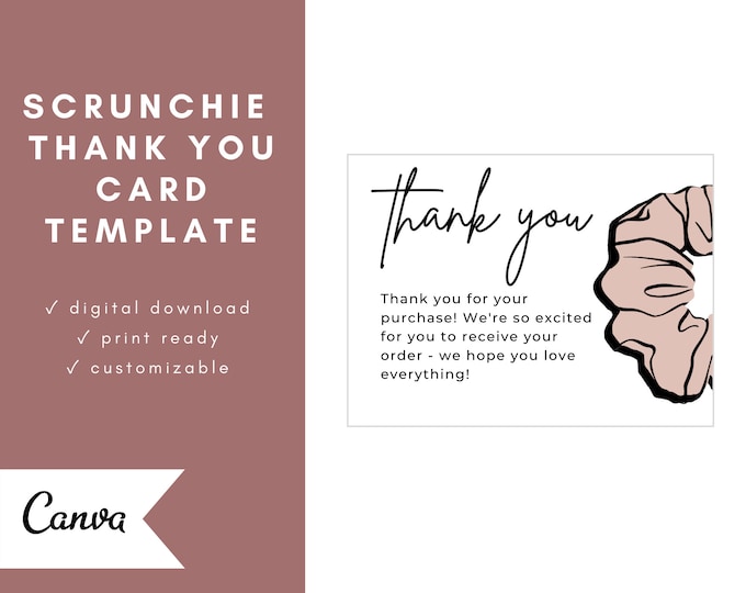 Printable Scrunchie Thank You Card Template Handmade Small Business ...