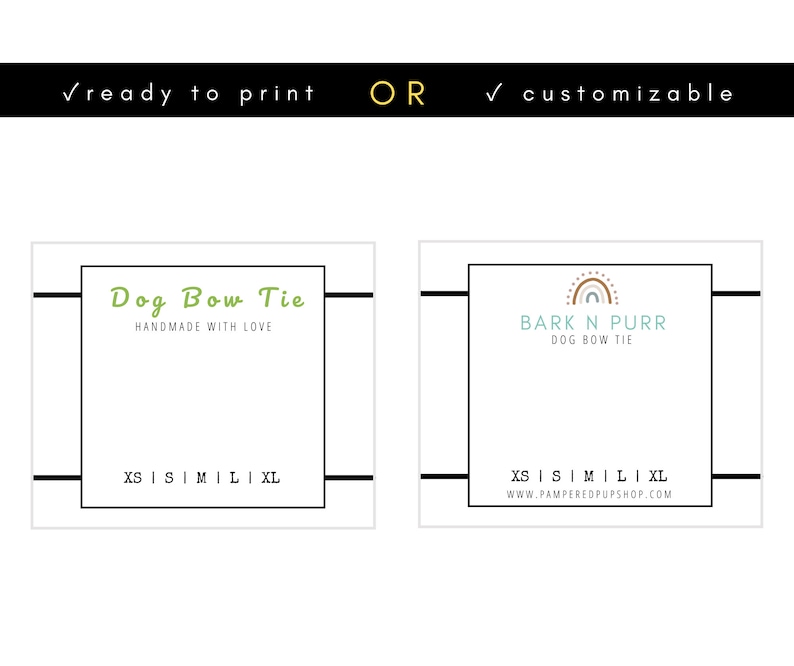 Printable Dog Bow Tie Card Labels Template | Editable Customizable ...