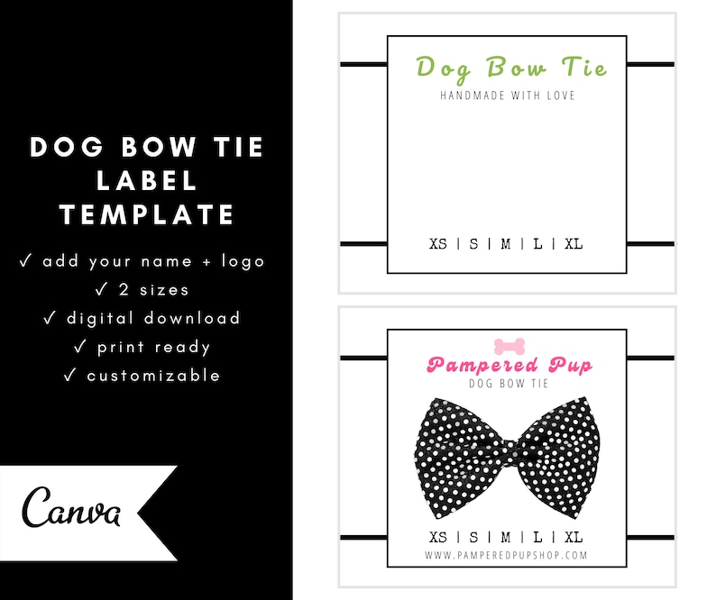 Printable Dog Bow Tie Card Labels Template | Editable Customizable ...
