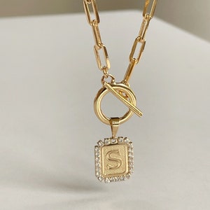 18k Gold Filled Paperclip Necklace With Toggle, Initial Necklace ...