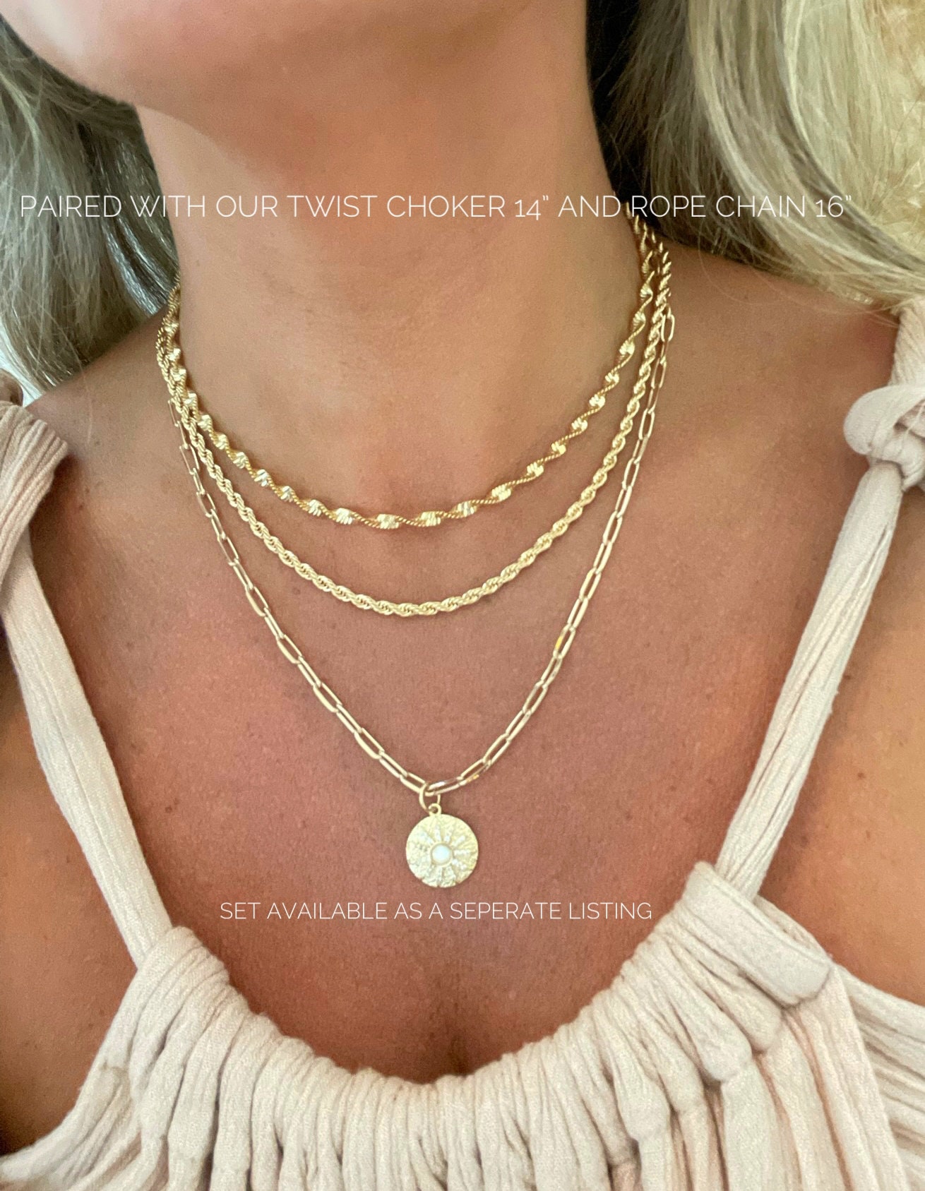 18K Gold Filled Necklaces for Women Gold Medallion Necklace Paperclip Necklace Layer Link Chain Dainty Necklace Opal Coin 18K Gold