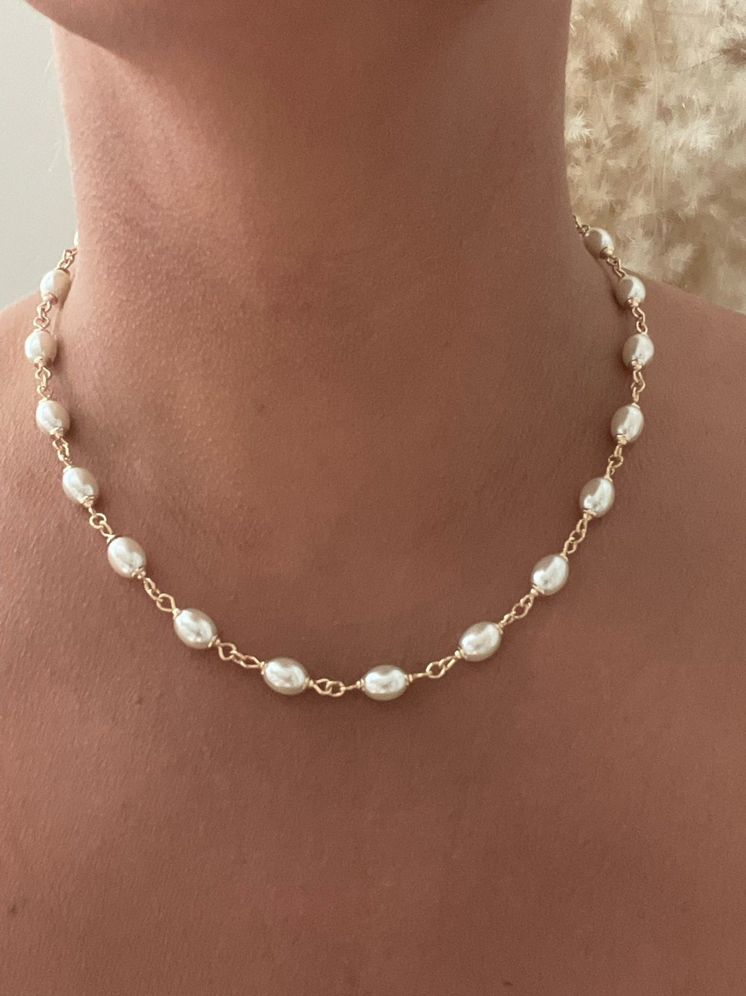 Gold Pearl Necklace, Perl Necklace, Pearl Choker, Dainty Pearl Chain ...