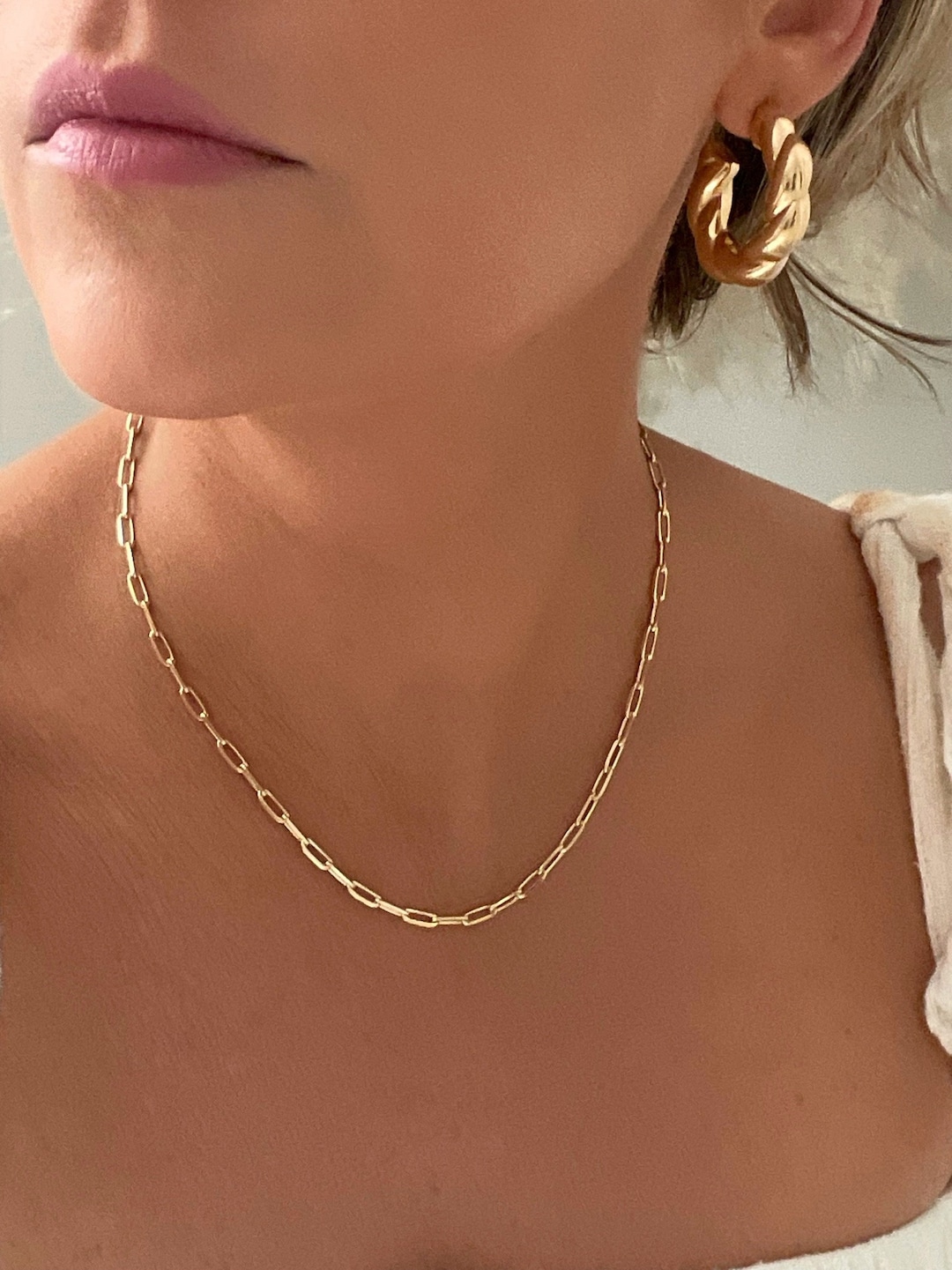 18k Gold Filled Paperclip Chain Necklace Gold Filled Link Necklace Gold ...