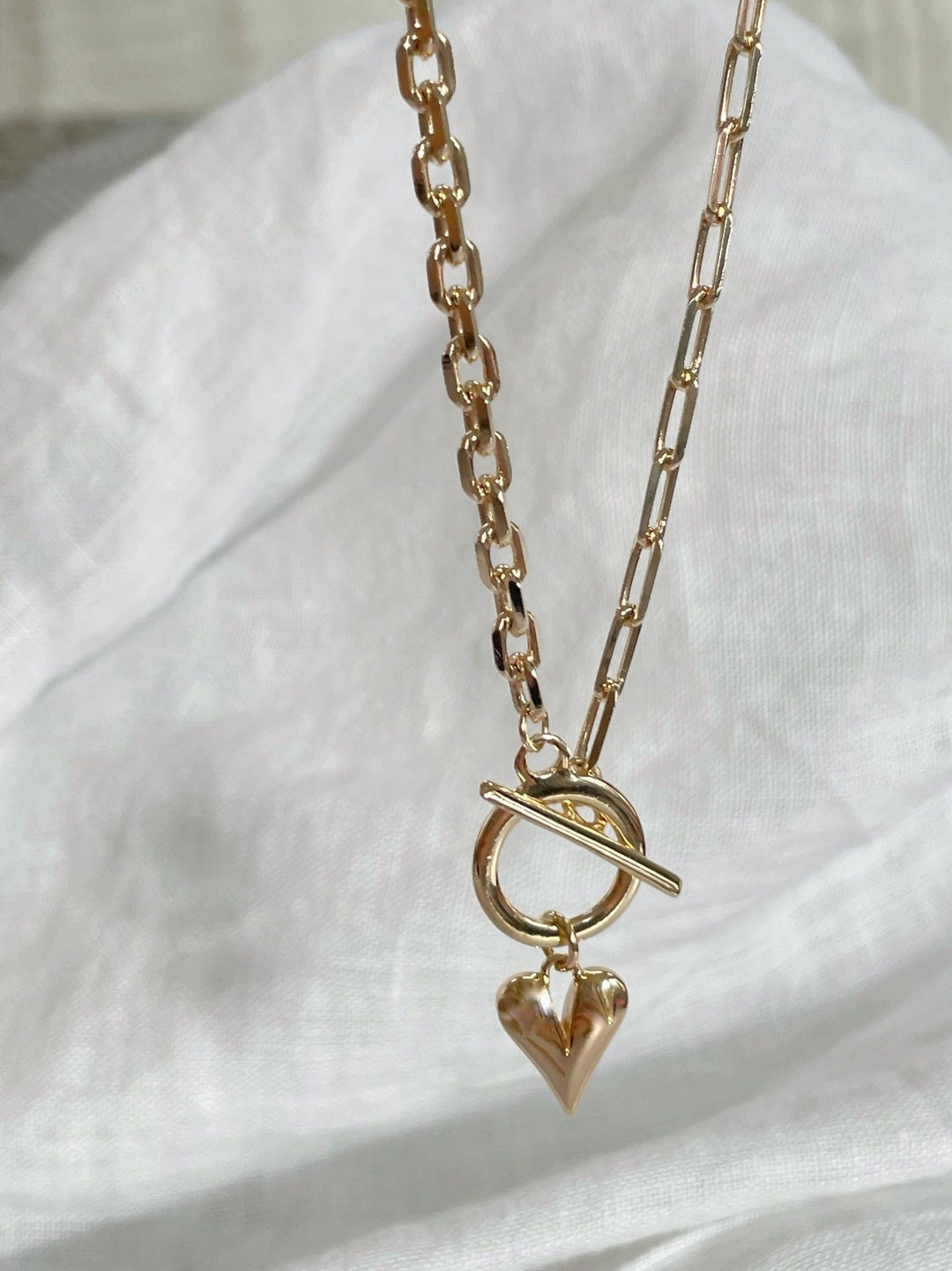 Gold Heart Necklace, 18k Gold Filled Toggle Necklace, Dainty Necklace ...