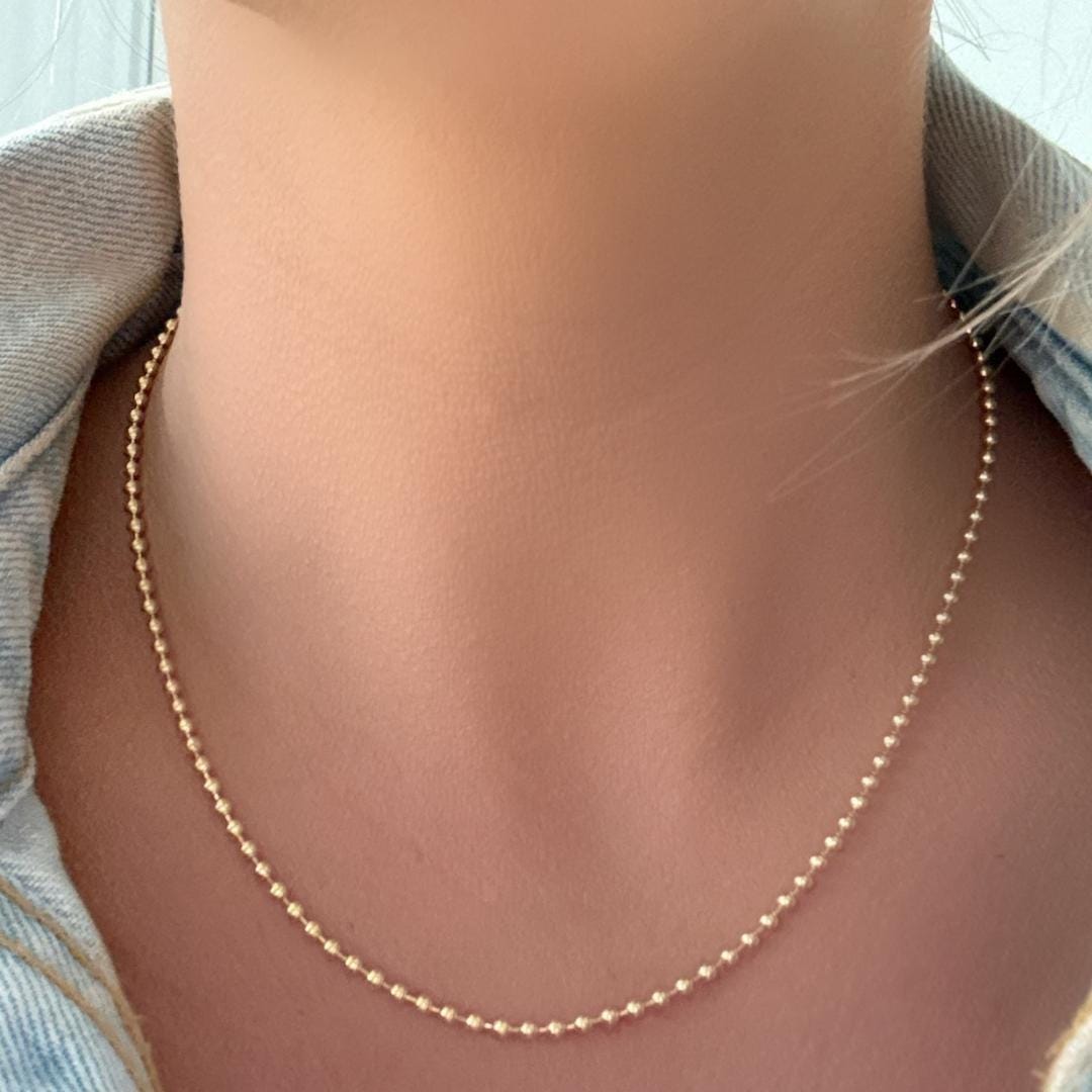 18k Gold Ball Chain Necklace Ball Bead Chain Gold Bead Chain Dainty ...