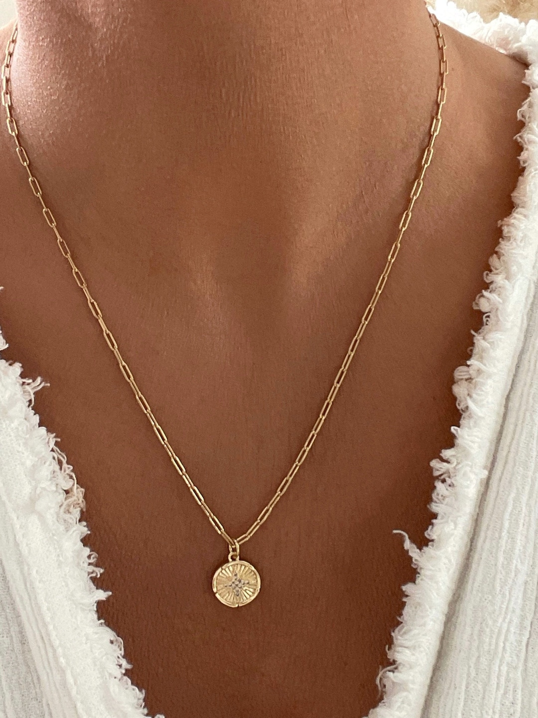 Gold Filled Necklace, Coin Necklace, Medallion Necklace, Dainty ...