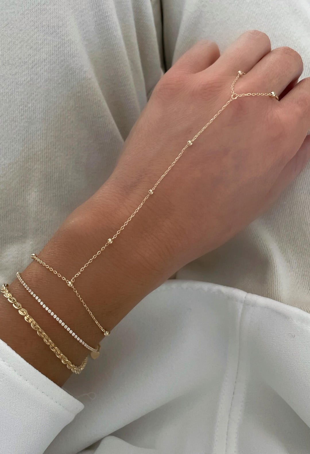 Gold Hand Chain, Gold Hand Jewelry and Chain Ring, Minimalist ...