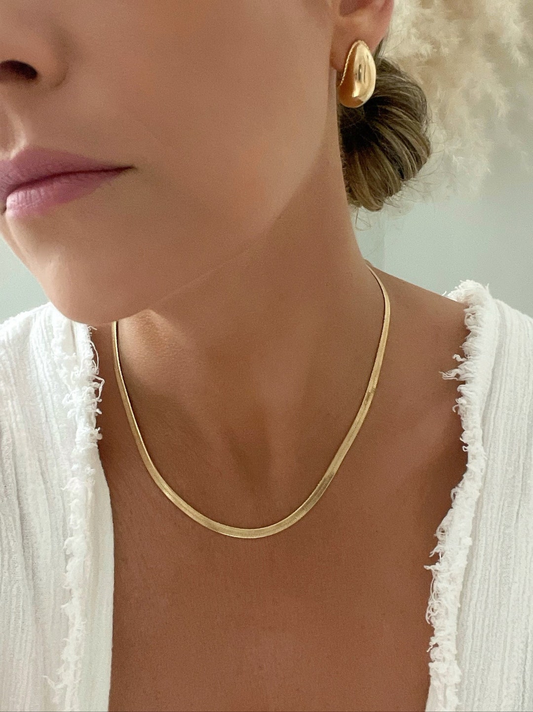 Herringbone Chain Necklace, Snake Chain Necklace, Layering Necklace ...