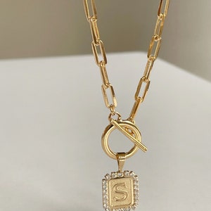 18k Gold Filled Paperclip Necklace With Toggle, Initial Necklace ...