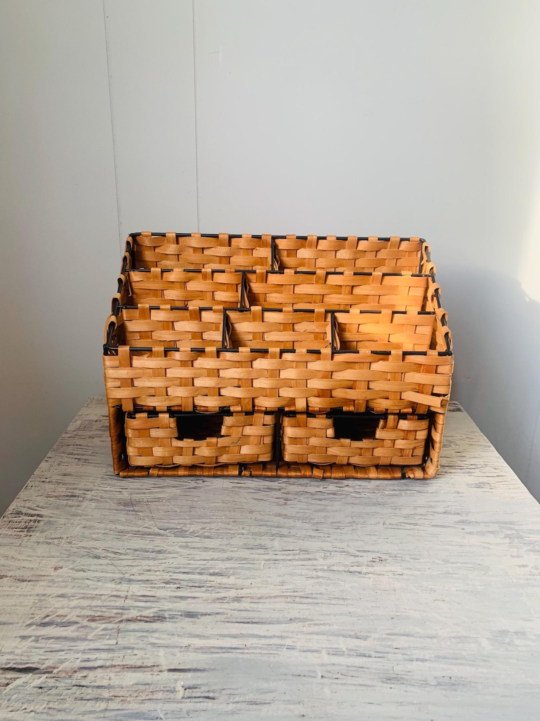 Vintage Woven Wicker Rattan Letter Holder 3 Tier Mail Organizer 2 ...