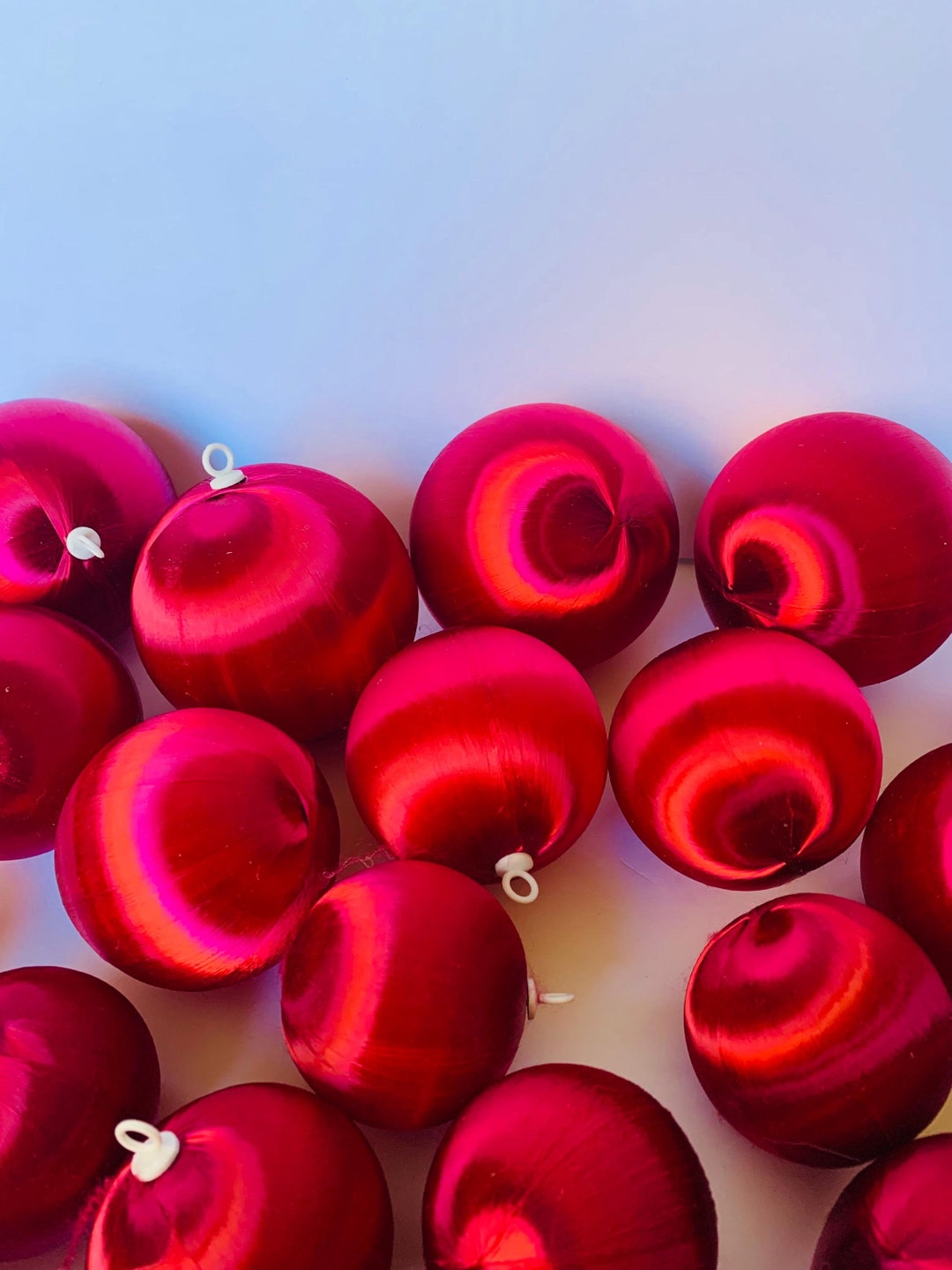 Vintage Satin Silk Ornaments 23 Red Round Ball Ornaments 3 Sizes Retro ...