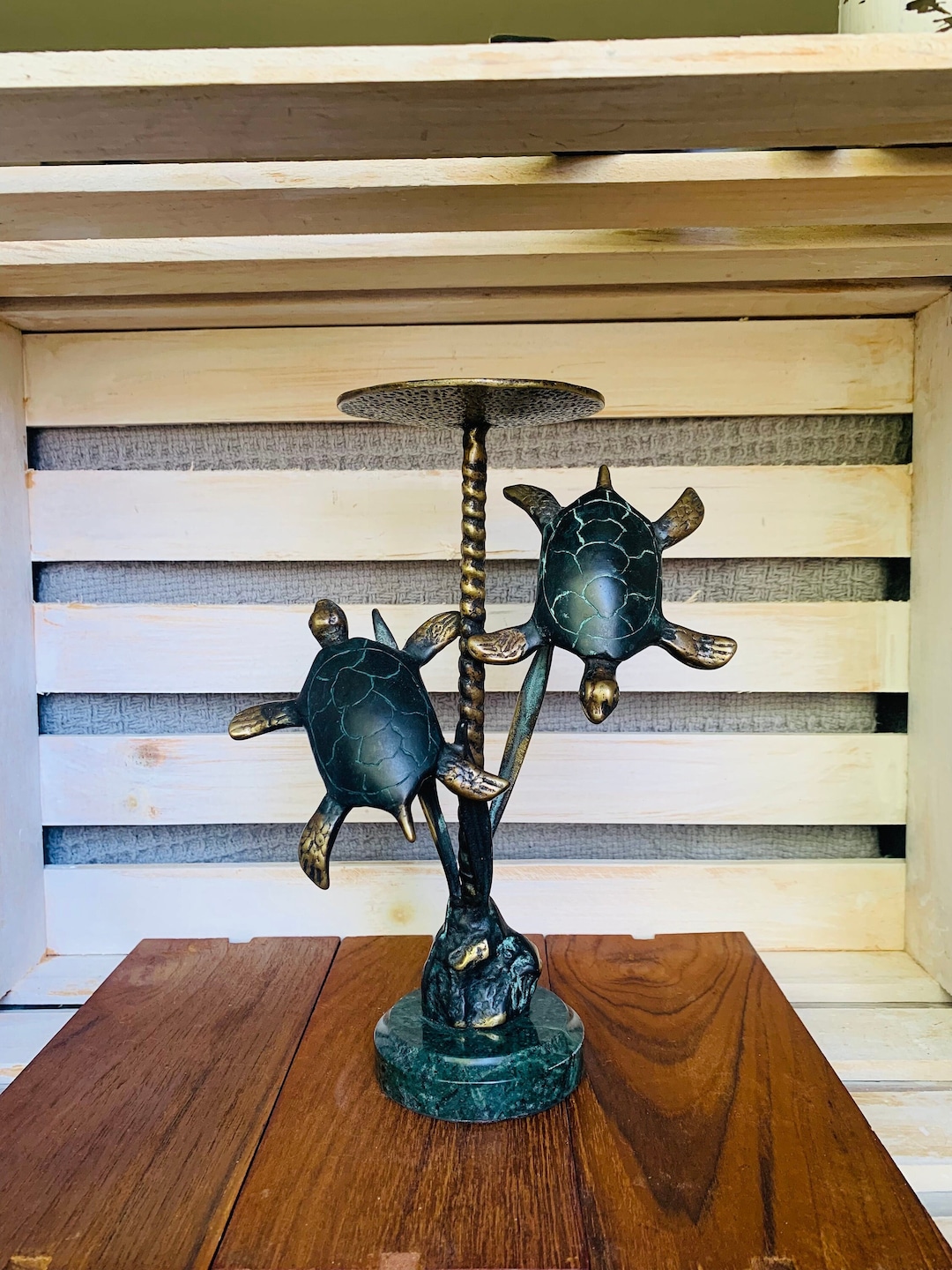 Sea Turtle Pillar Candle Holder San Pacific International Brass Marble ...